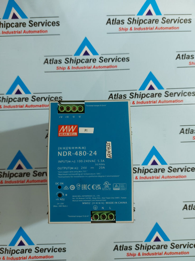 MEAN WELL NDR-480-24 POWER SUPPLY 24V = 20A – Atlas Shipcare Services