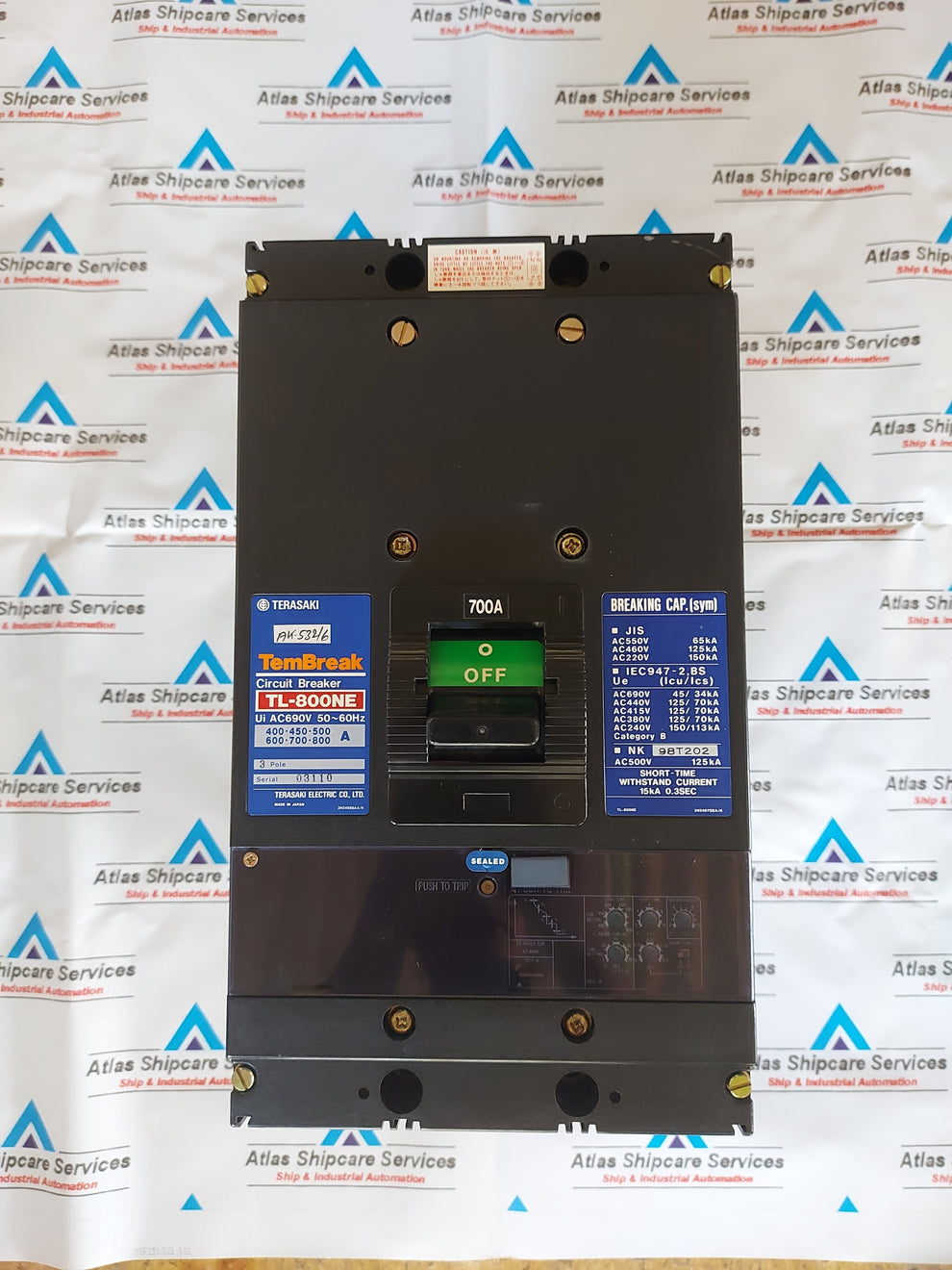 TERASAKI TEMBREAK TL-800NE CIRCUIT BREAKER 3 POLE 700A – Atlas Shipcare ...