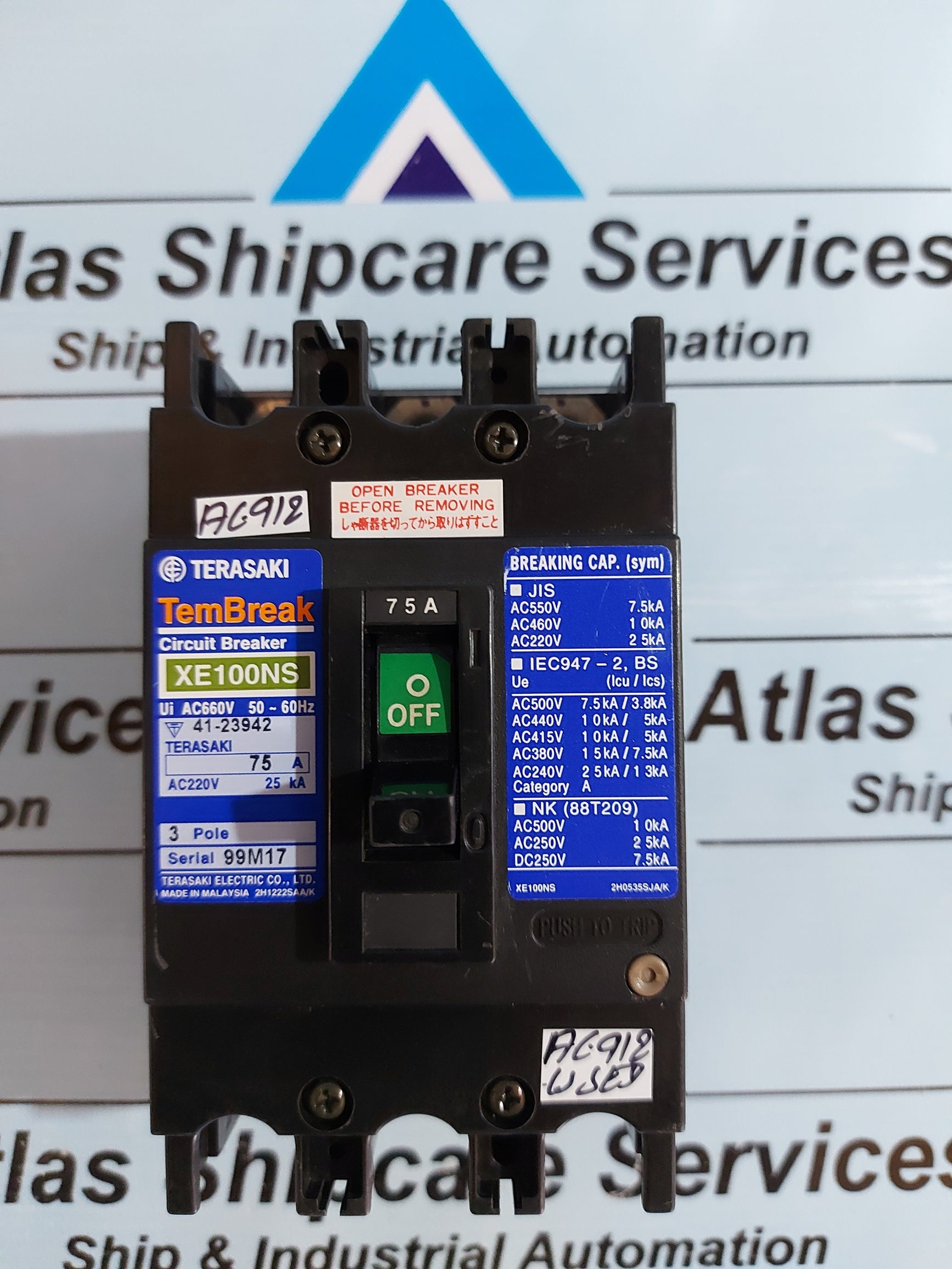 TERASAKI TEMBREAK XE100NS CIRCUIT BREAKER 75A – Atlas Shipcare Services