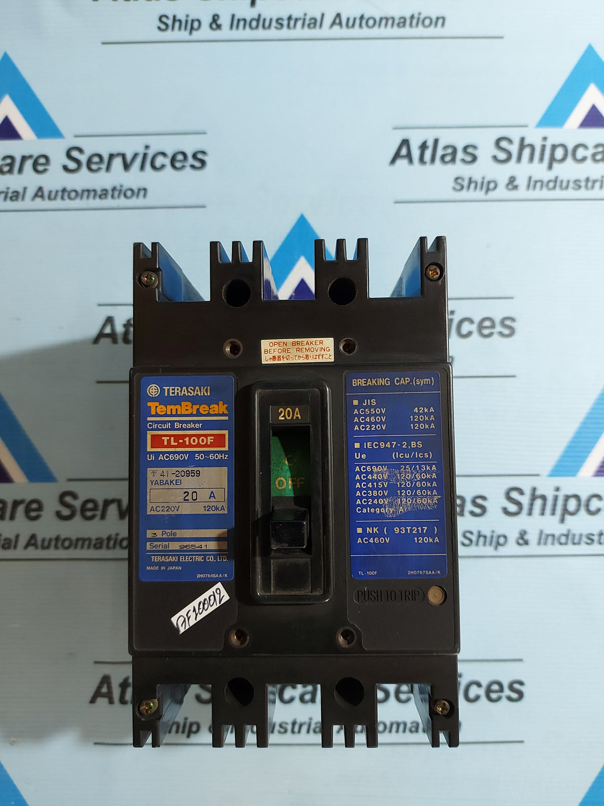 TERASAKI TL-100F TEMBREAK MOLDED CASE CIRCUIT BREAKER 3 POLE AC690V 50 ...