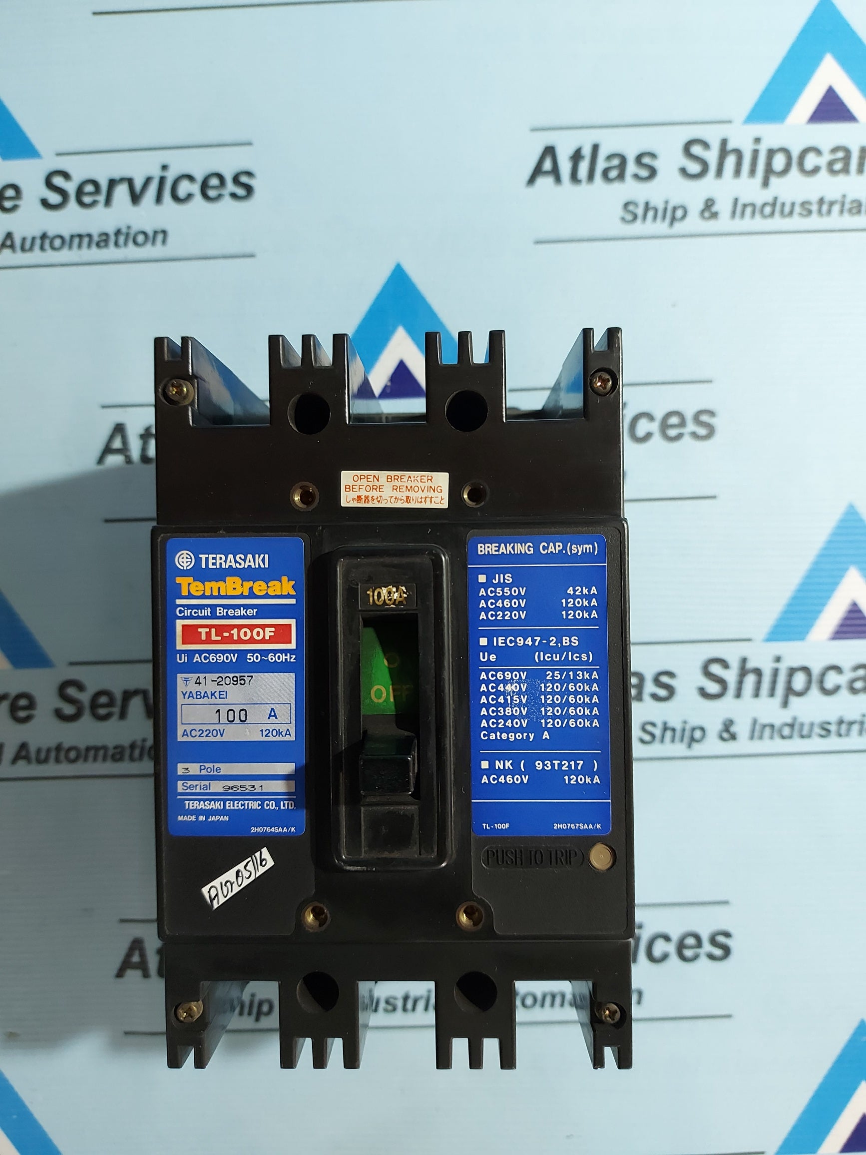 TERASAKI TL-100F TEMBREAK MOLDED CASE CIRCUIT BREAKER 3 POLE AC690V 50 ...